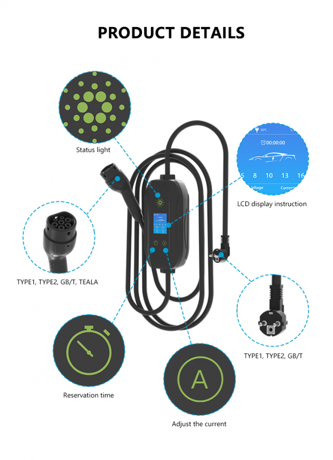 3.5kw 16A Home Electric with Screen Reservation Charging Gbt Portable ...